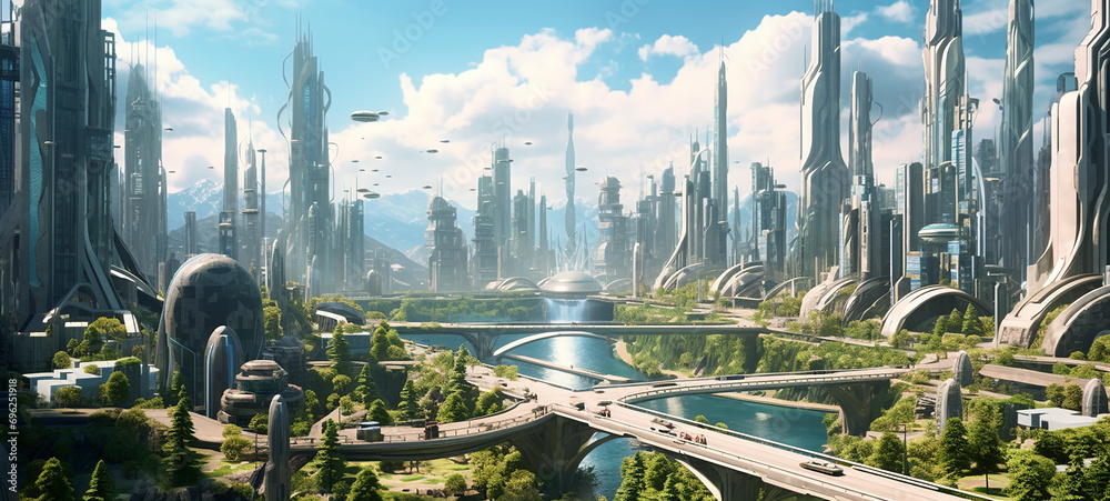 Virtual Utopia Depict a Hyper-Detailed Virtual Cityscape, Showcasing a ...