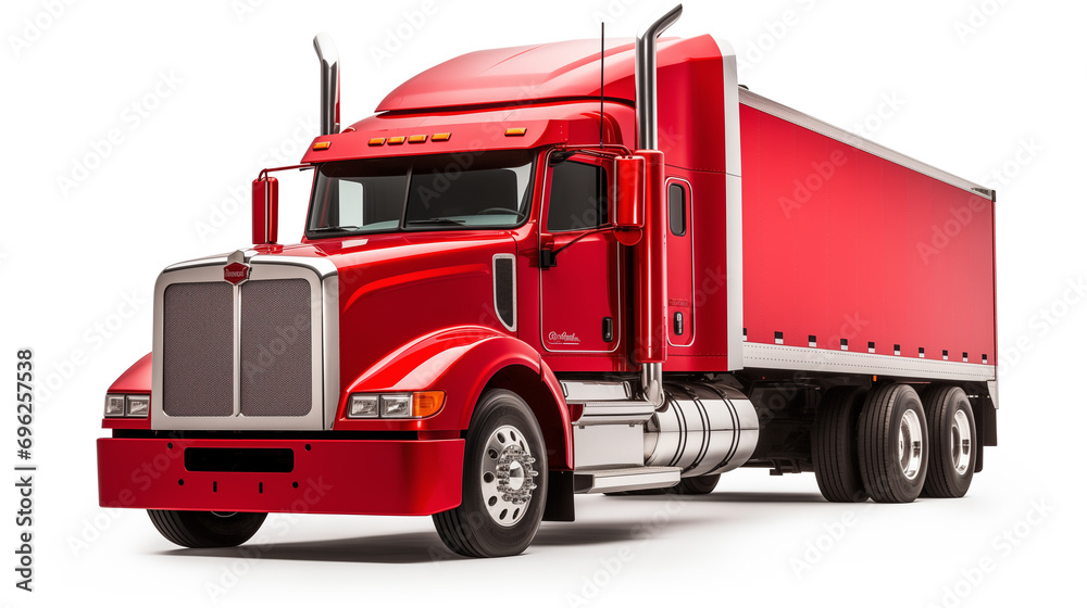 Logistics concept. American red Freightliner cargo truck with container ...