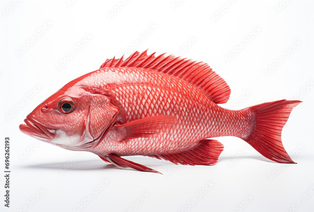 A detailed depiction of a red snapper fish against a white backdrop ...