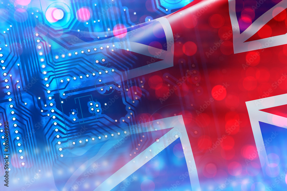 Microelectronics industry UK. Flag of United Kingdom. PCB board with UK ...