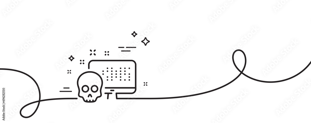 Cyber attack line icon. Continuous one line with curl. Ransomware threat sign. Computer phishing ...