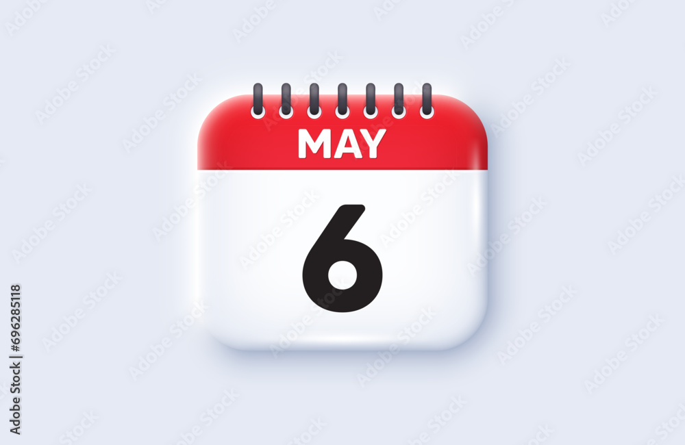 Calendar date 3d icon. 6th day of the month icon. Event schedule date ...