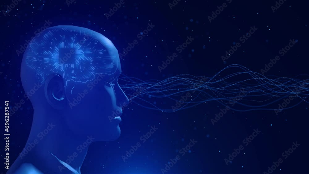 4K Futuristic research, 3d ai analysis AI human head Data analytics ...