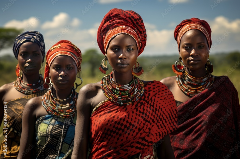 Colorful African women traditional cloth. Pretty model. Generate Ai ...