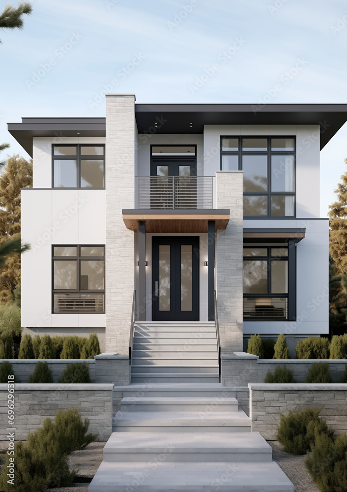 incognito construction gray/white double front house with stone path ...