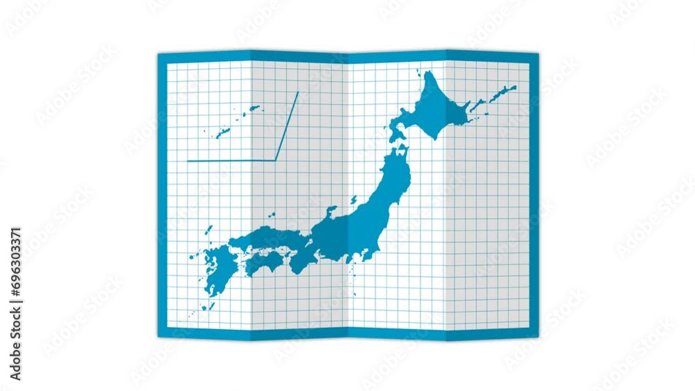 4K animation of opening quad-fold Japan map ( mov, transparent ...