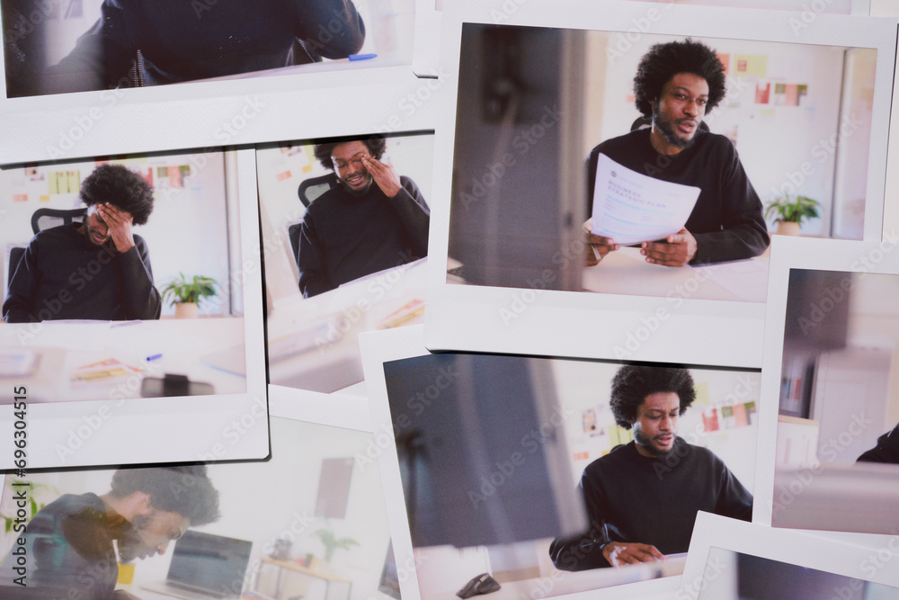 Office Life Candid Moments. candid Polaroid photos showcasing a young ...