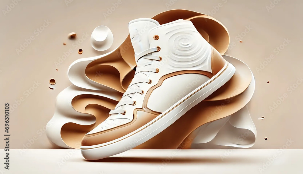Artistic sneaker design, 3D illustration Trendy shoes combined with ...
