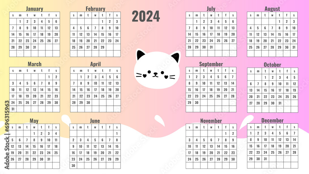 Calendar 2024 Calendar with holidays. Yearly calendar showing months ...