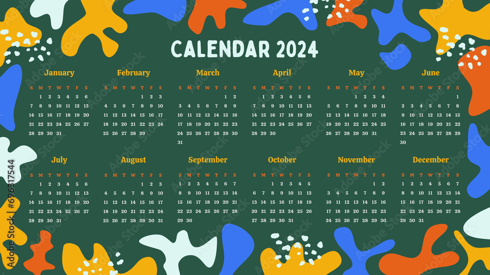 Calendar 2024 Calendar with holidays. Yearly calendar showing months ...