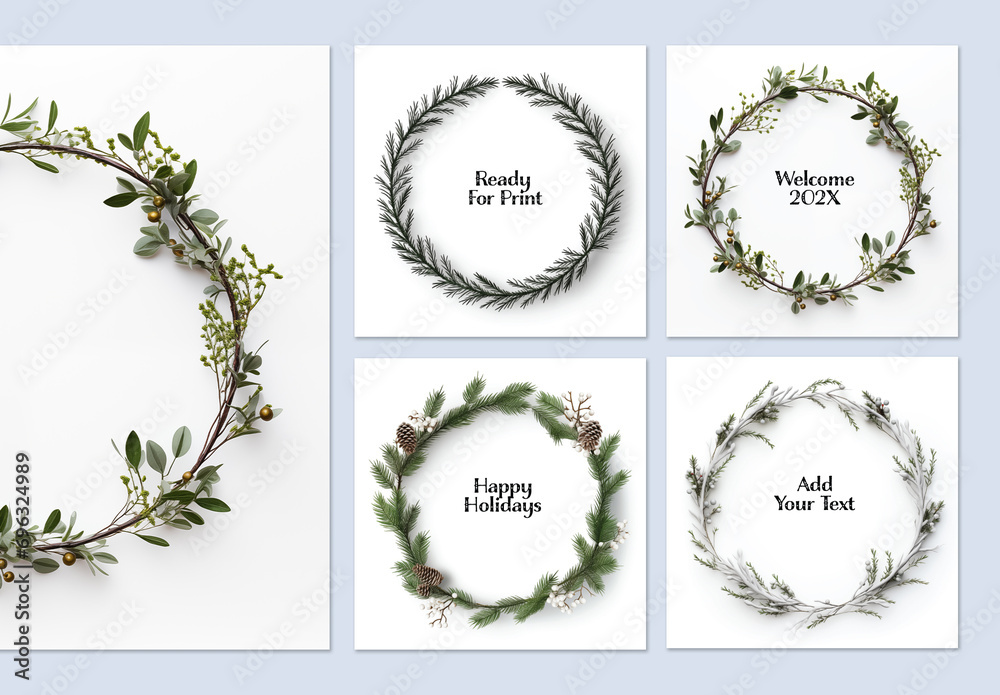 Printable Postcard Layouts With Wreath Frame and Copy Space, Generative ...