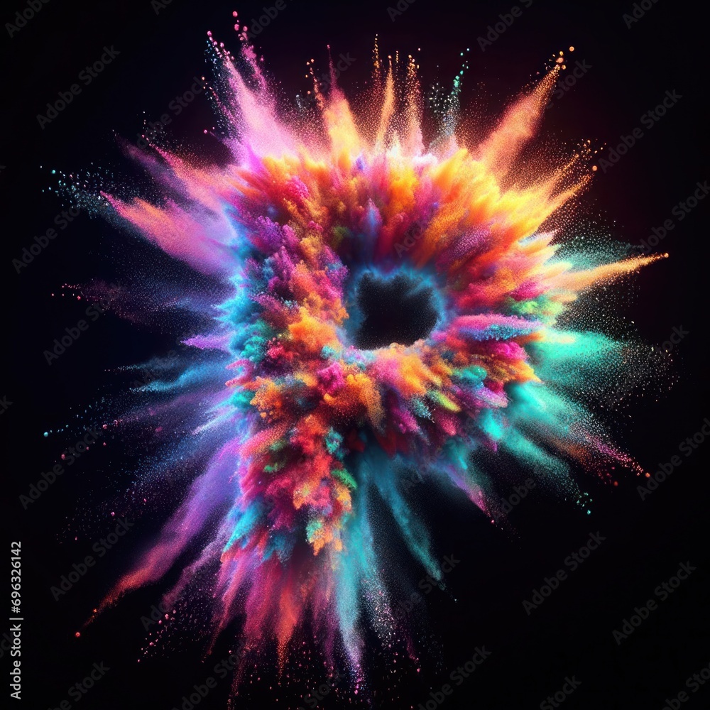 Letter P - Colored powder explosion font isolated on black background ...