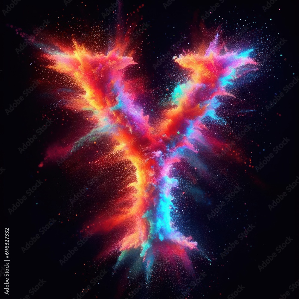Letter Y - Colored powder explosion font isolated on black background ...