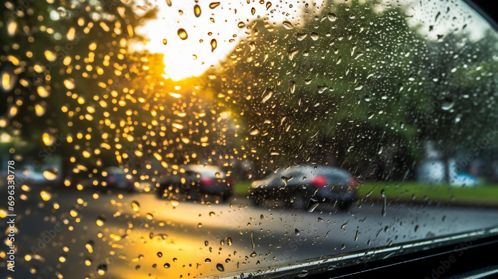 Water drops on glass in car window after rain, water droplets on the ...