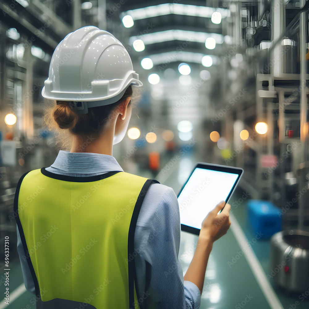 Health and Safety Officer at work. Safety Walk on production facility ...