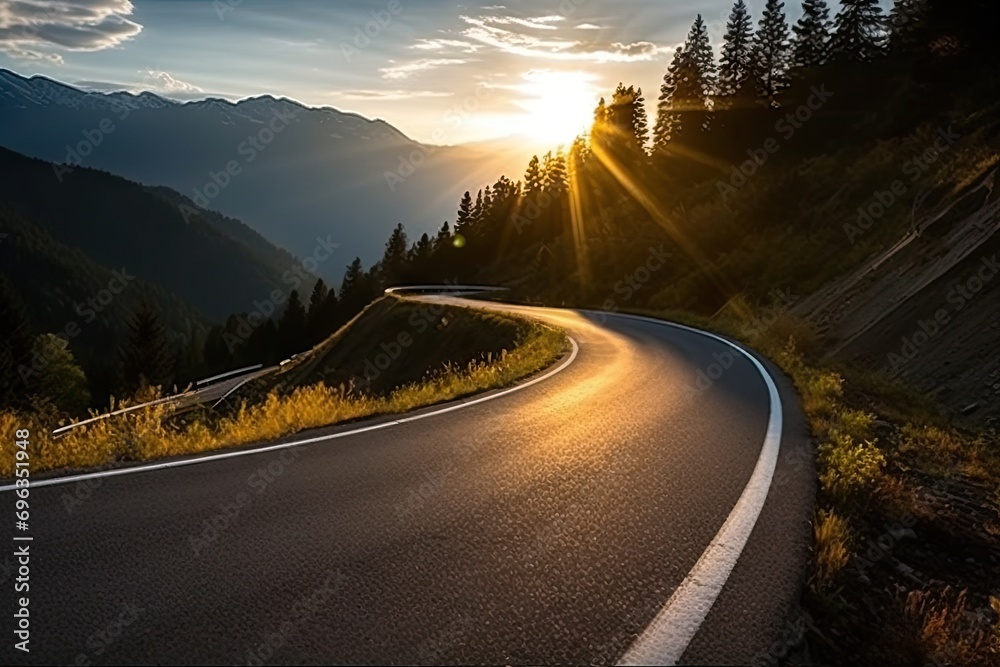 Scenic road trip through nature. Asphalt highway winds picturesque ...