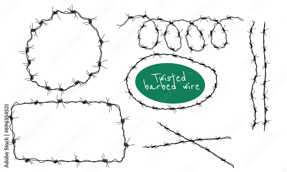 Razor wire silhouettes. Barbed wire metallic border elements, sharply ...