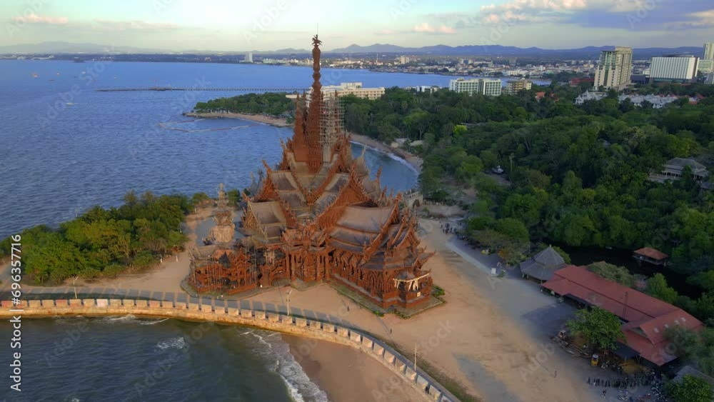 The Sanctuary of Truth wooden temple in Pattaya Thailand is a gigantic ...