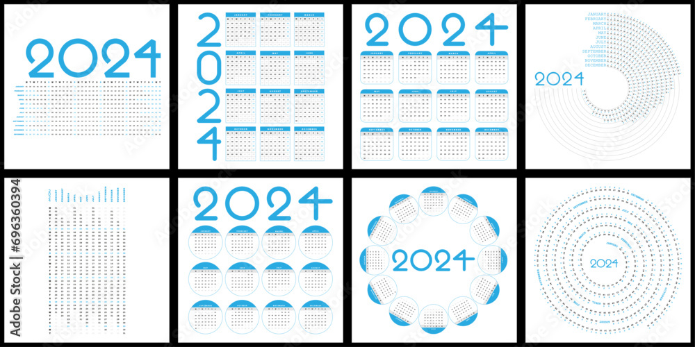 Calendar 2024, set of calendars with various styles for the year 2024 ...