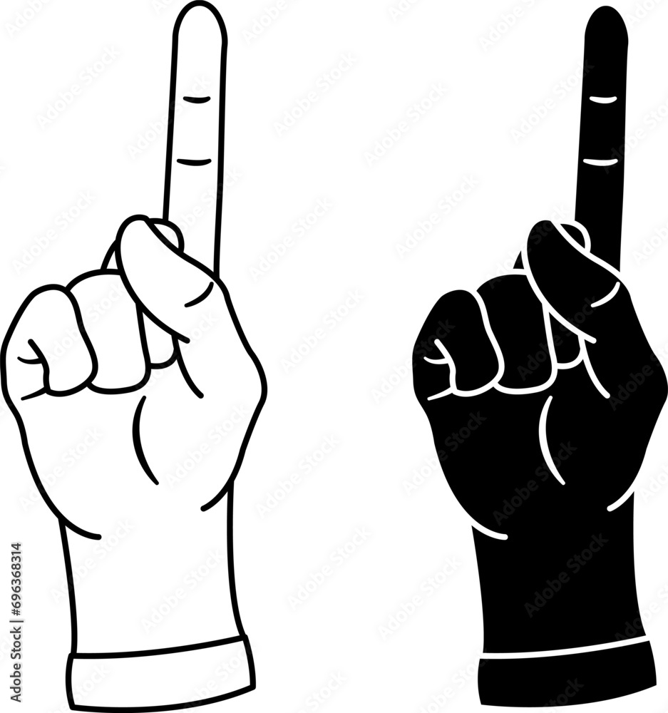 Vetor de Icons with One Index Finger Raised Up. Black and White Hand ...