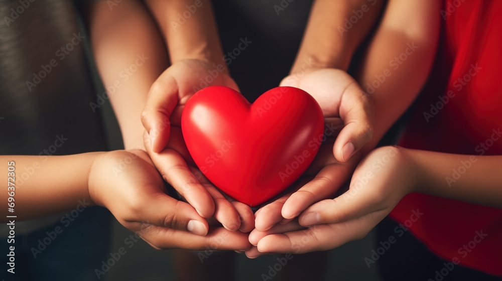 Family hands holding red heart, heart health insurance, organ donation ...