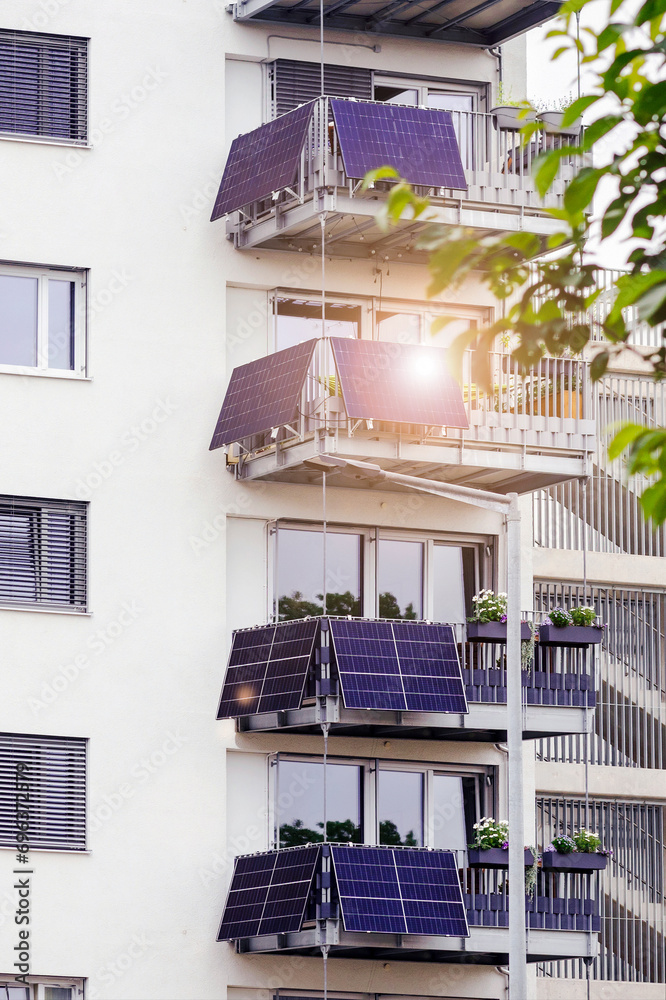 Solar Panels on Modern Balcony of Multifamily High-rise Apartment ...