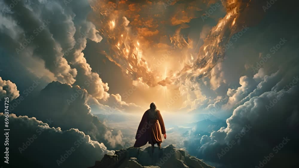 almighty god in the clouds. The resurrected Jesus Christ ascending to ...