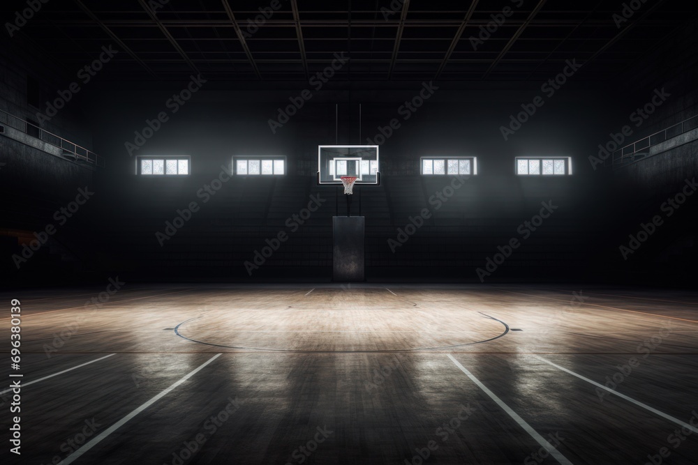 Empty Indoor basketball court. Horizontal panoramic wallpaper with copy ...