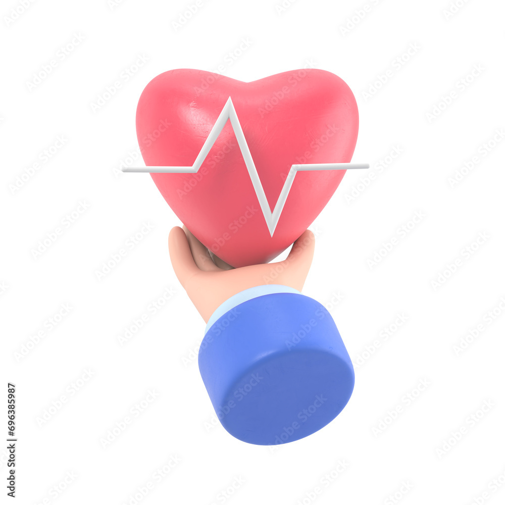 3d render. Medical heart rate icon. Doctor or cardiologist cartoon hand ...