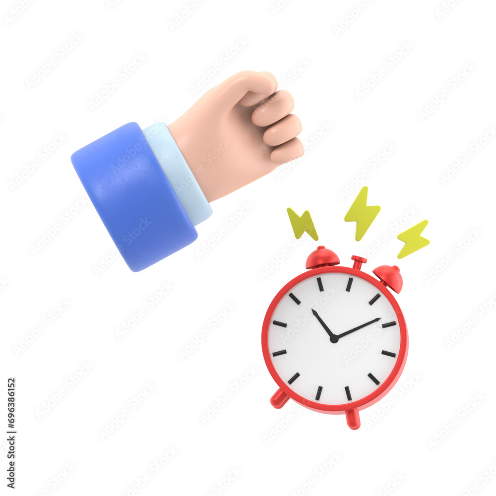 Cartoon Gesture Icon Mockup.Hand turning off the ringing alarm clock ...