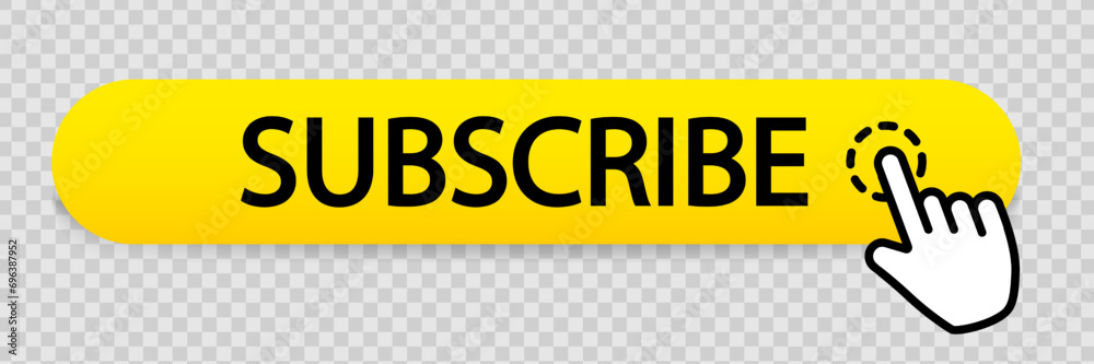 Yellow subscribe button on transparent background illustration. Pointer ...