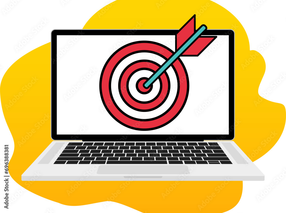 Laptop with target on screen illustration. Target, bullseye, arrow ...