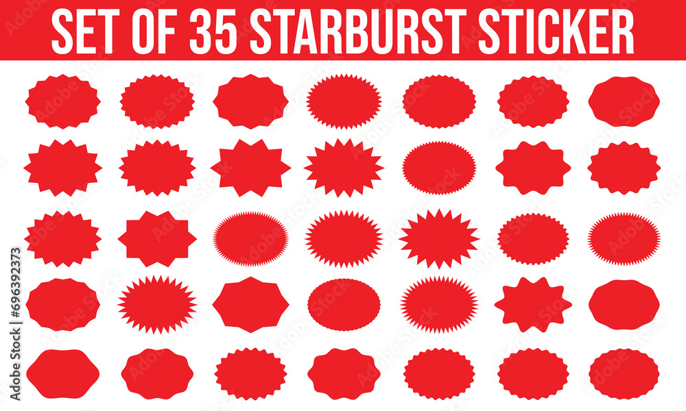 Star burst stickers. Used in Discount promo stamps. Circle, round ...