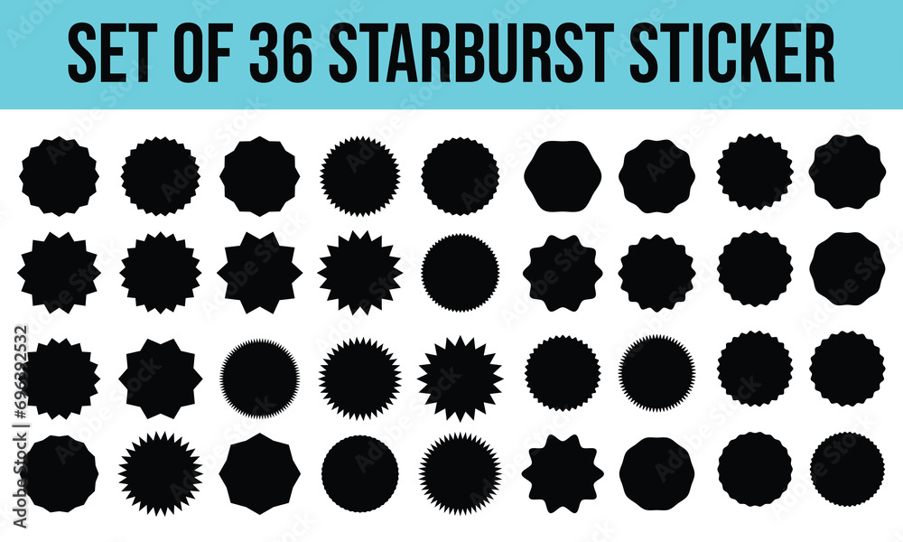 Star burst stickers. Used in Discount promo stamps. Circle, round ...