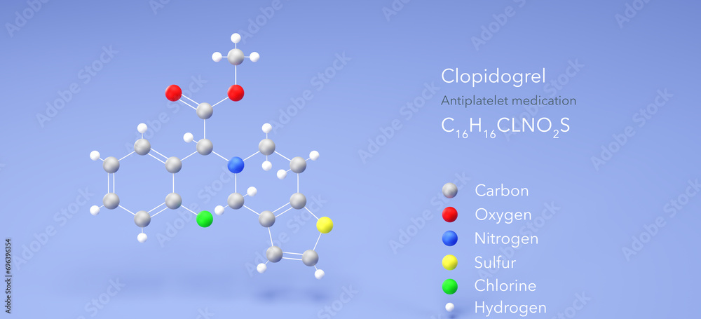 clopidogrel molecule, molecular structures, plavix, 3d model ...