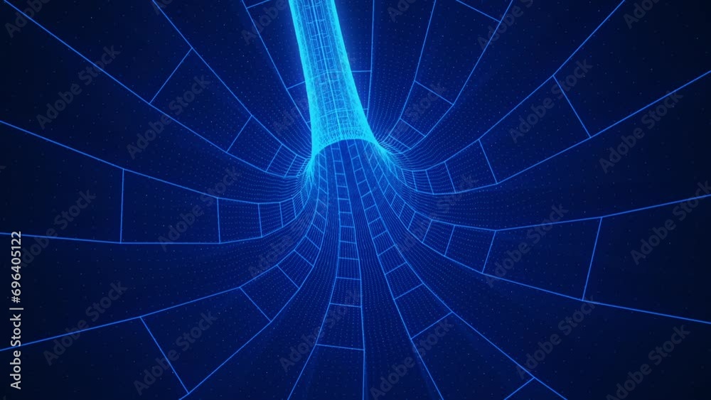 1980s retro futuristic technology background. Moving through an empty ...