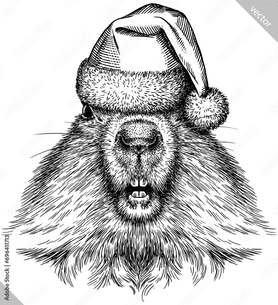 Vecteur Stock Vintage engraving isolated marmot set dressed christmas ...
