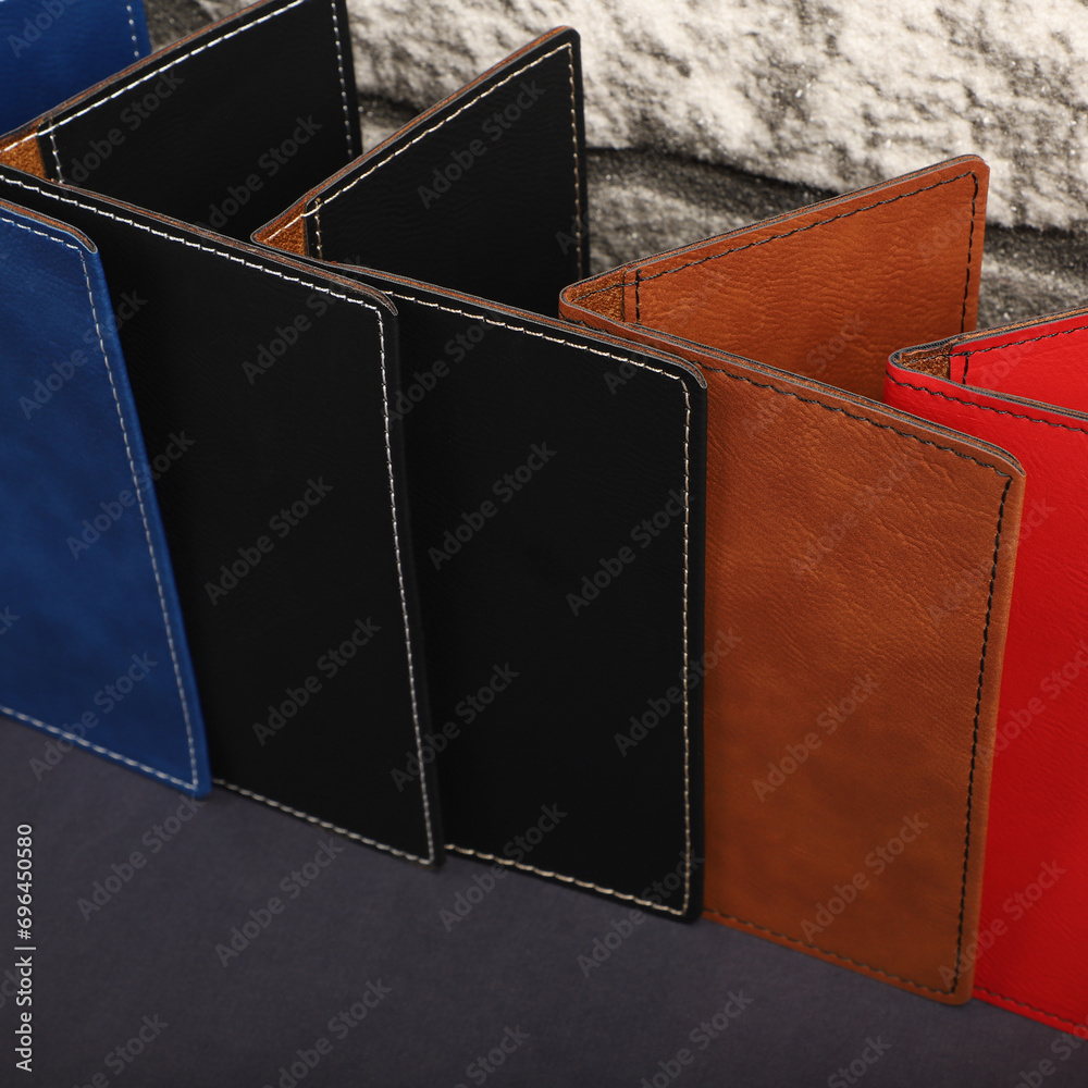 Colorful leather checkbook. Genuine leather checkbook, concept shot ...