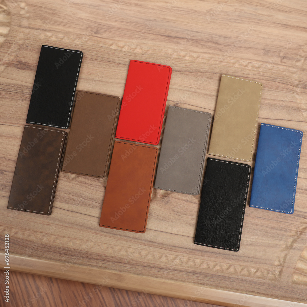 Colorful leather checkbook. Genuine leather checkbook, concept shot ...