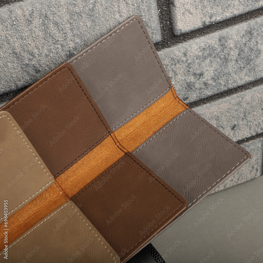 Colorful leather checkbook. Genuine leather checkbook, concept shot ...