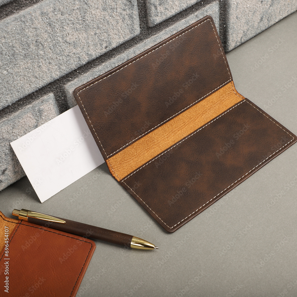Colorful leather checkbook. Genuine leather checkbook, concept shot ...