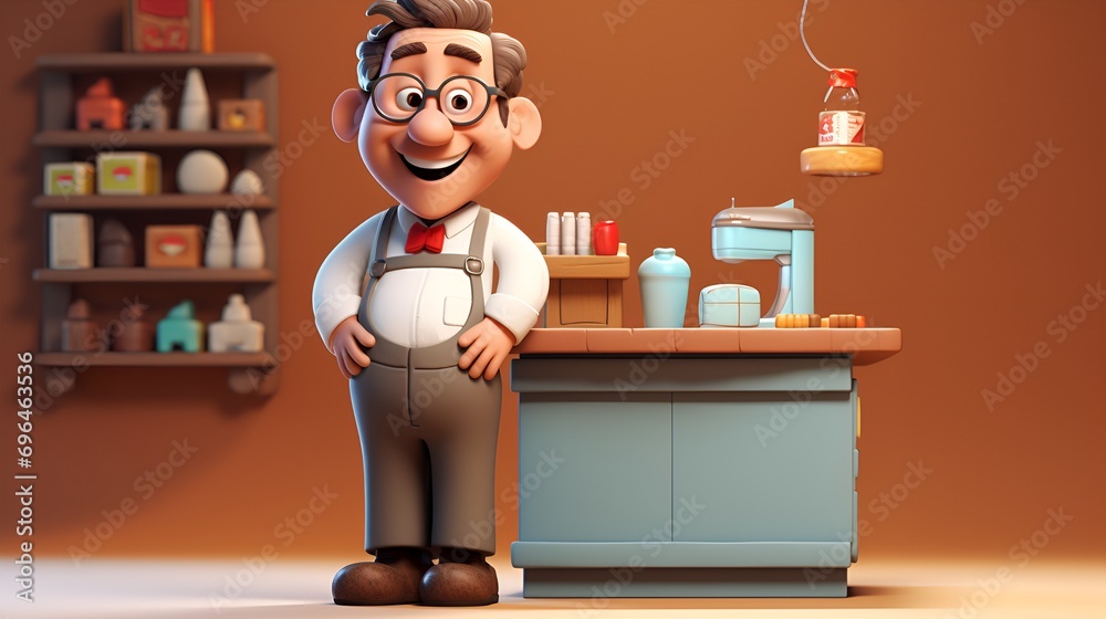 3D Render Happy Shop Owner in Plain Background, Retail Business, Shop ...