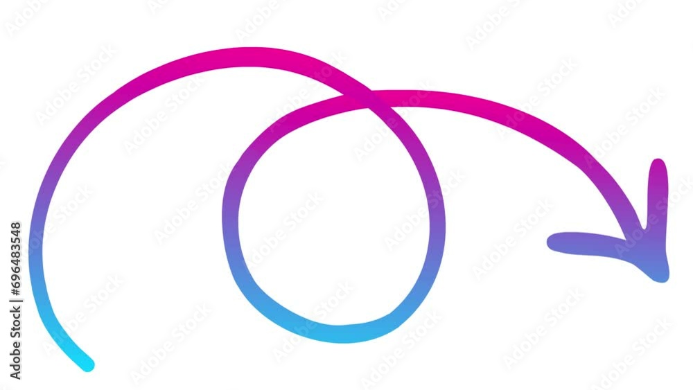 Animated pink blue symbol of arrow with loop. Hand drawn arrow points ...