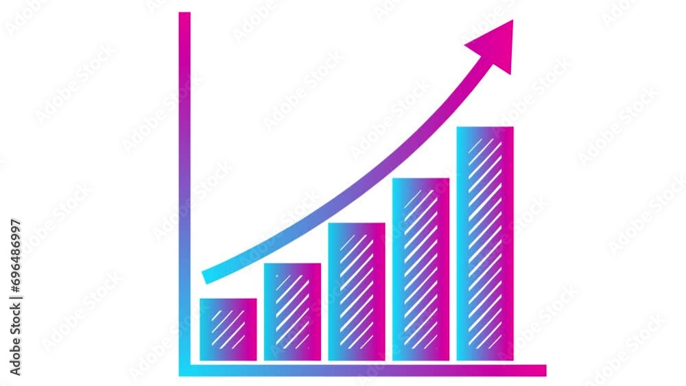 Animated financial growth chart with trend line graph. pink blue symbol ...