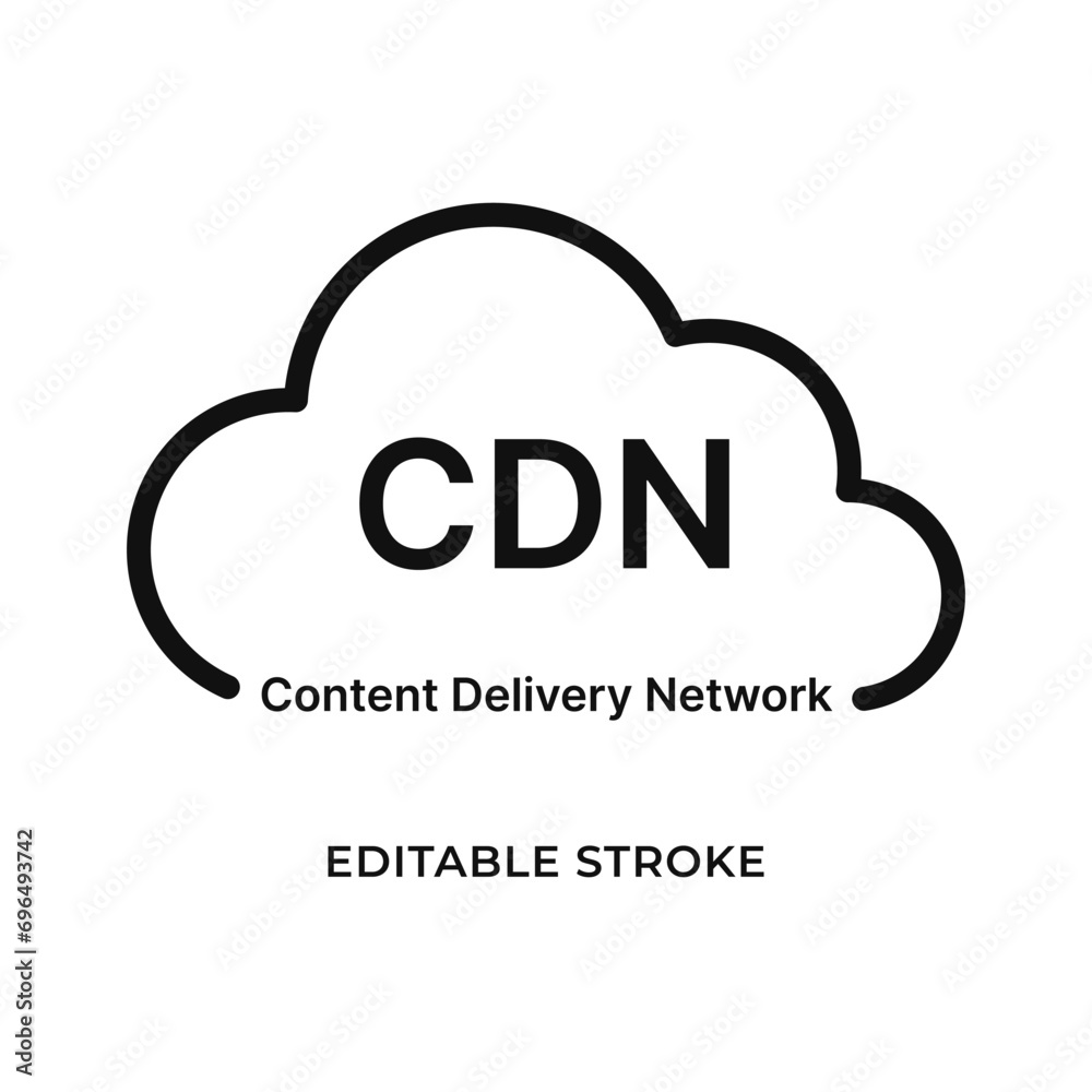 Content delivery network icon in the form of a cloud. Abbreviation CDN ...