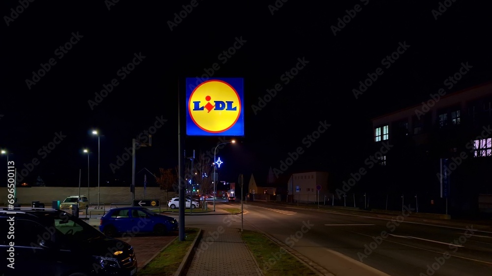 LIDL logo on hypermarket from German chain, part of Schwartz Gruppe ...