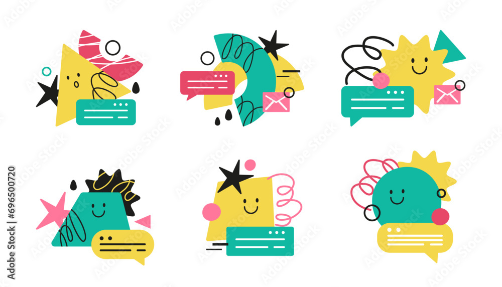 Set of abstract geometric colored online chat shapes with trendy ...