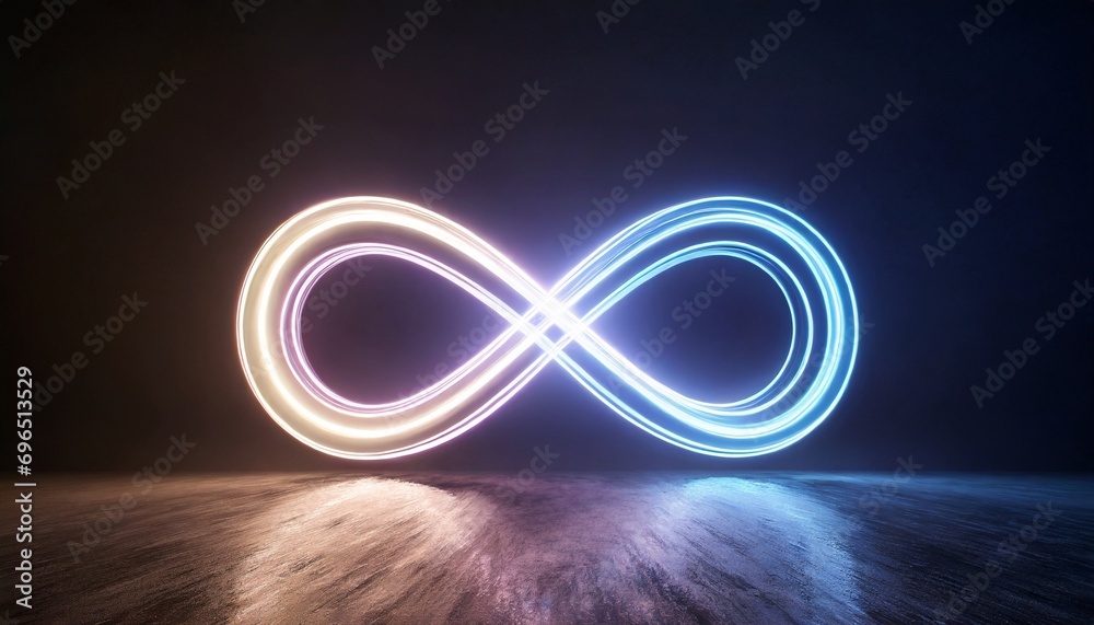 3d cycled animation of glowing line sliding in the shape of an infinity symbol abstract neon ...