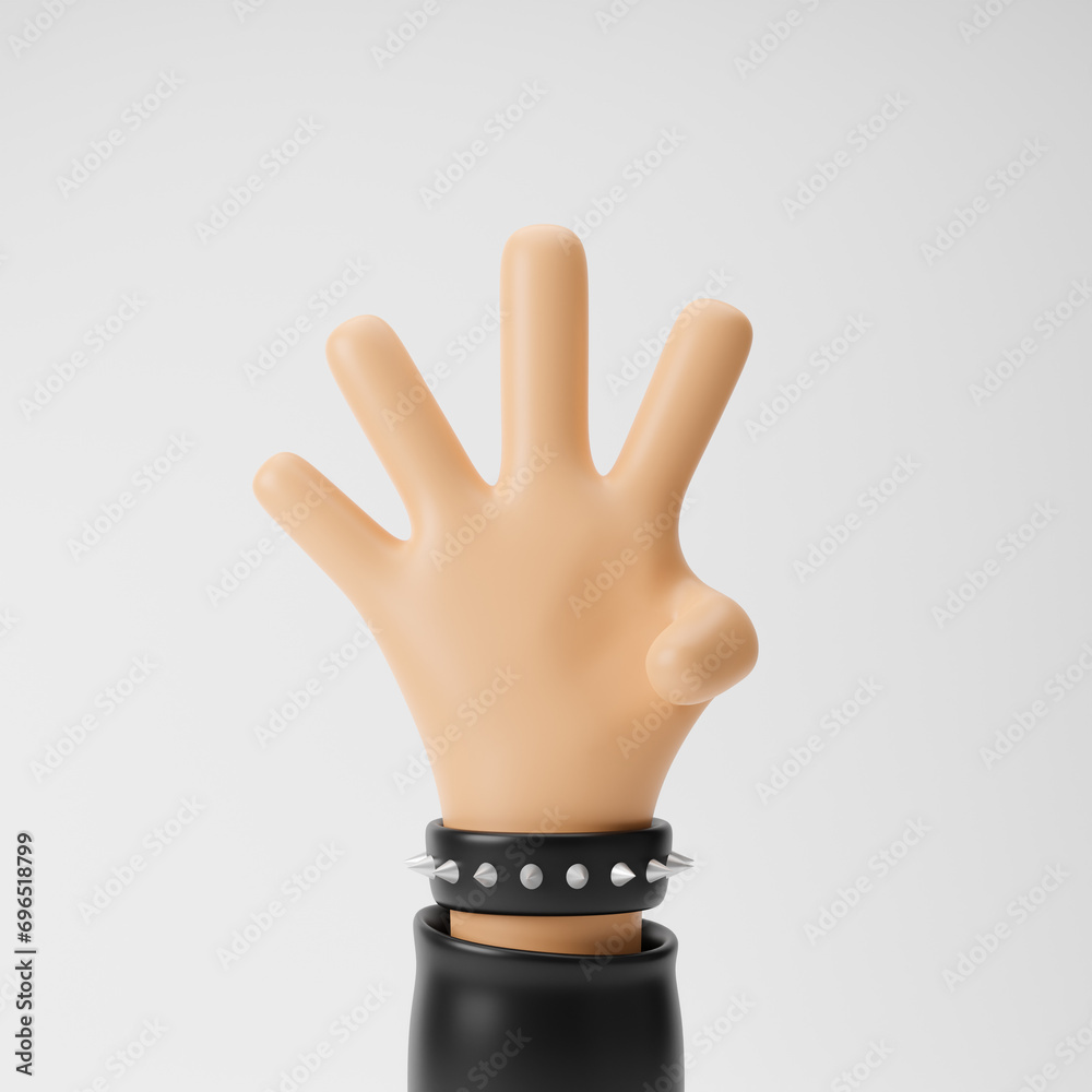 Rocker cartoon hand showing four fingers counting isolated over white ...