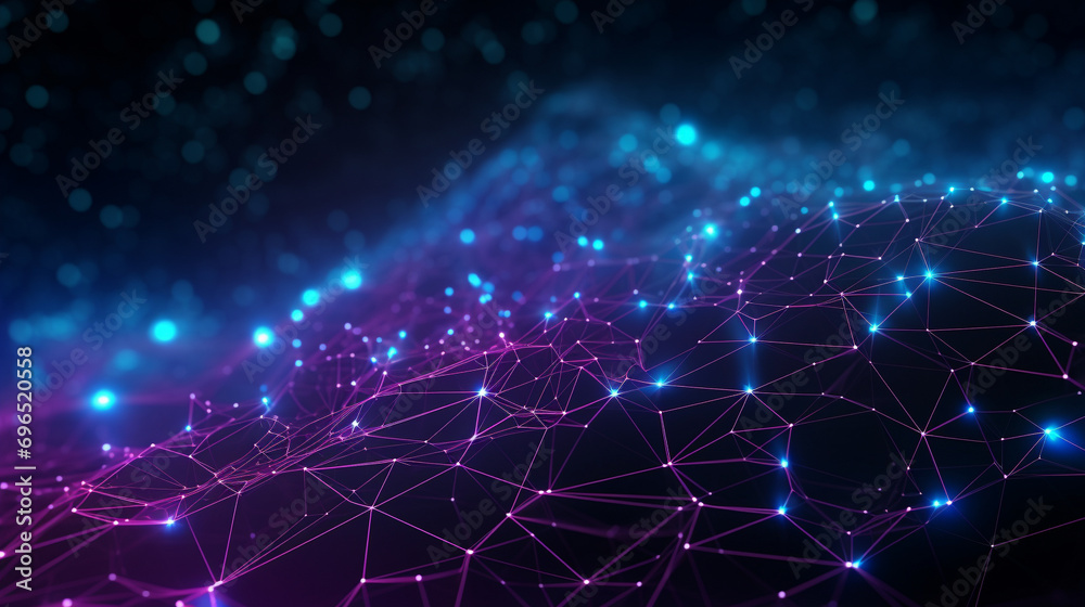 3D network structure, dense grid of points and connecting lines, data ...